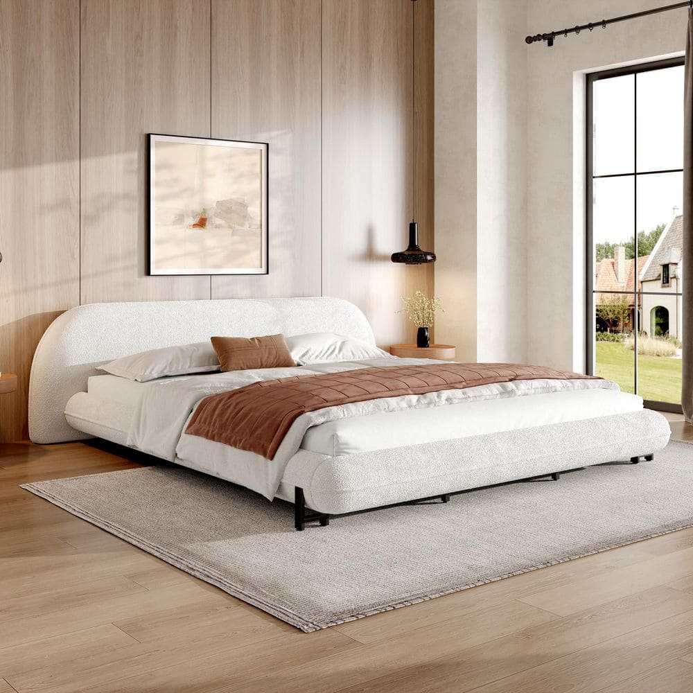 Harper & Bright Designs White Wood Frame California King Size Boucle ...