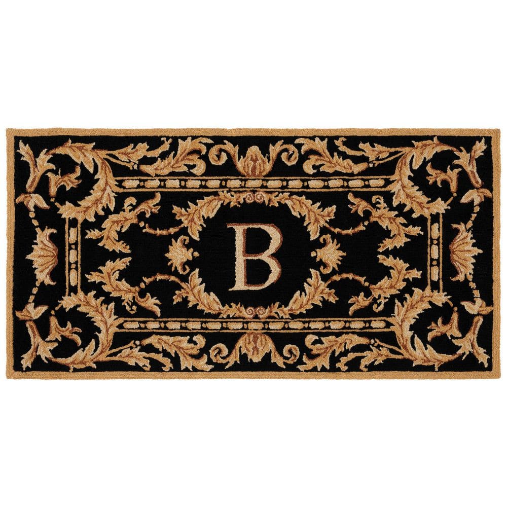 SAFAVIEH Monogram Black 3 ft. x 6 ft. "B" Ornate Leaf Indoor/Outdoor ...