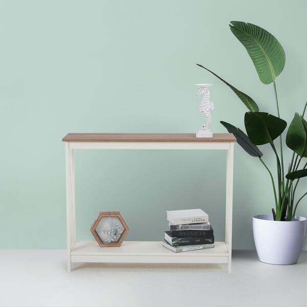 PHI VILLA 39.4 in. White MDF Standard Rectangle Wood Console Table with ...