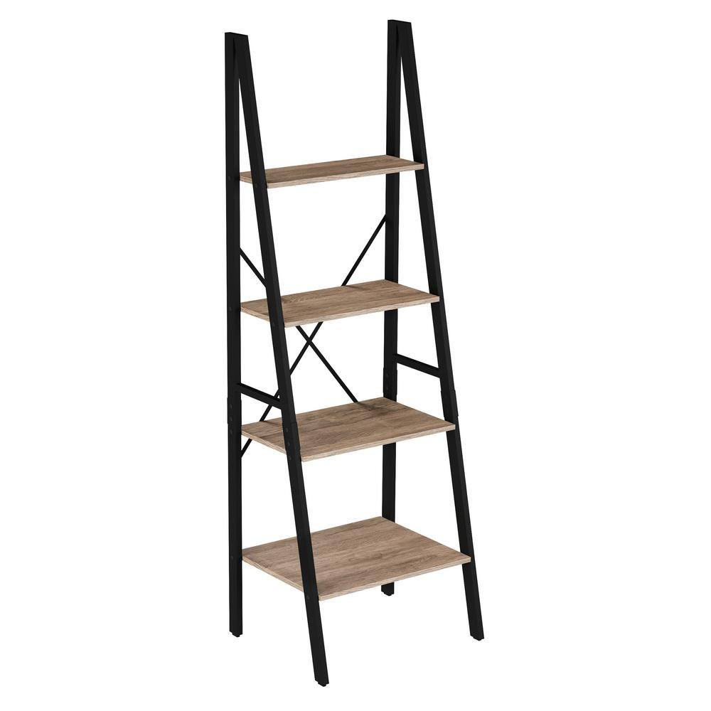 Lavish Home 72 in. Gray and Black Wooden 4-Shelf Leaning Ladder ...