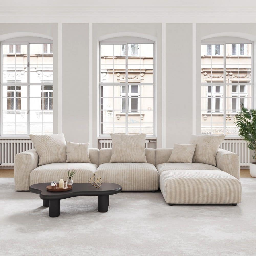 Magic Home Modern 142 in. Square Arm 4-piece Modular Corduroy Sectional Sofa Oversized L-shaped ...