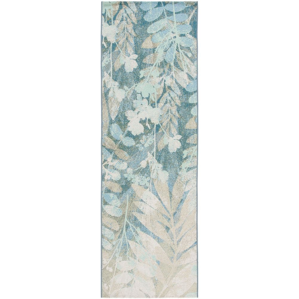 SAFAVIEH Barbados Blue Green/Ivory 3 ft. x 8 ft. Oversized Floral ...