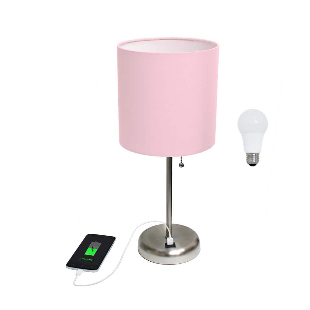 Simple Designs 19.5 in. Light Pink Table Desk Lamp for Living Room with ...