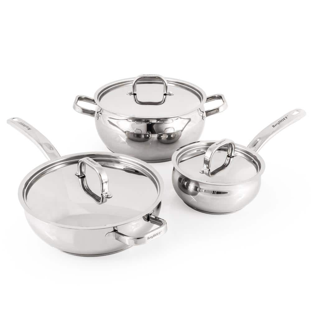 BergHOFF Belly Shape 6-Piece 18/10 Stainless Steel Starter Cookware Set ...