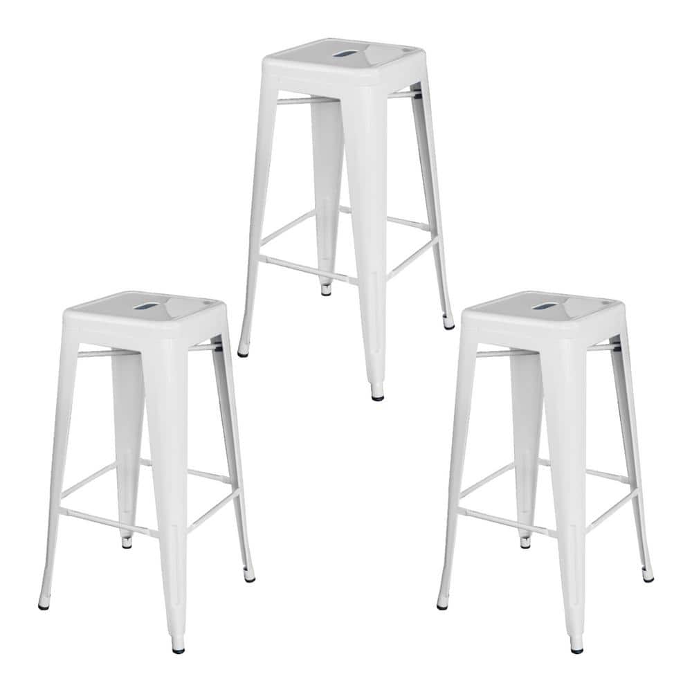 AmeriHome 30 in. White Metal, Backless, Stackable Bar Stool (Set of 3 ...