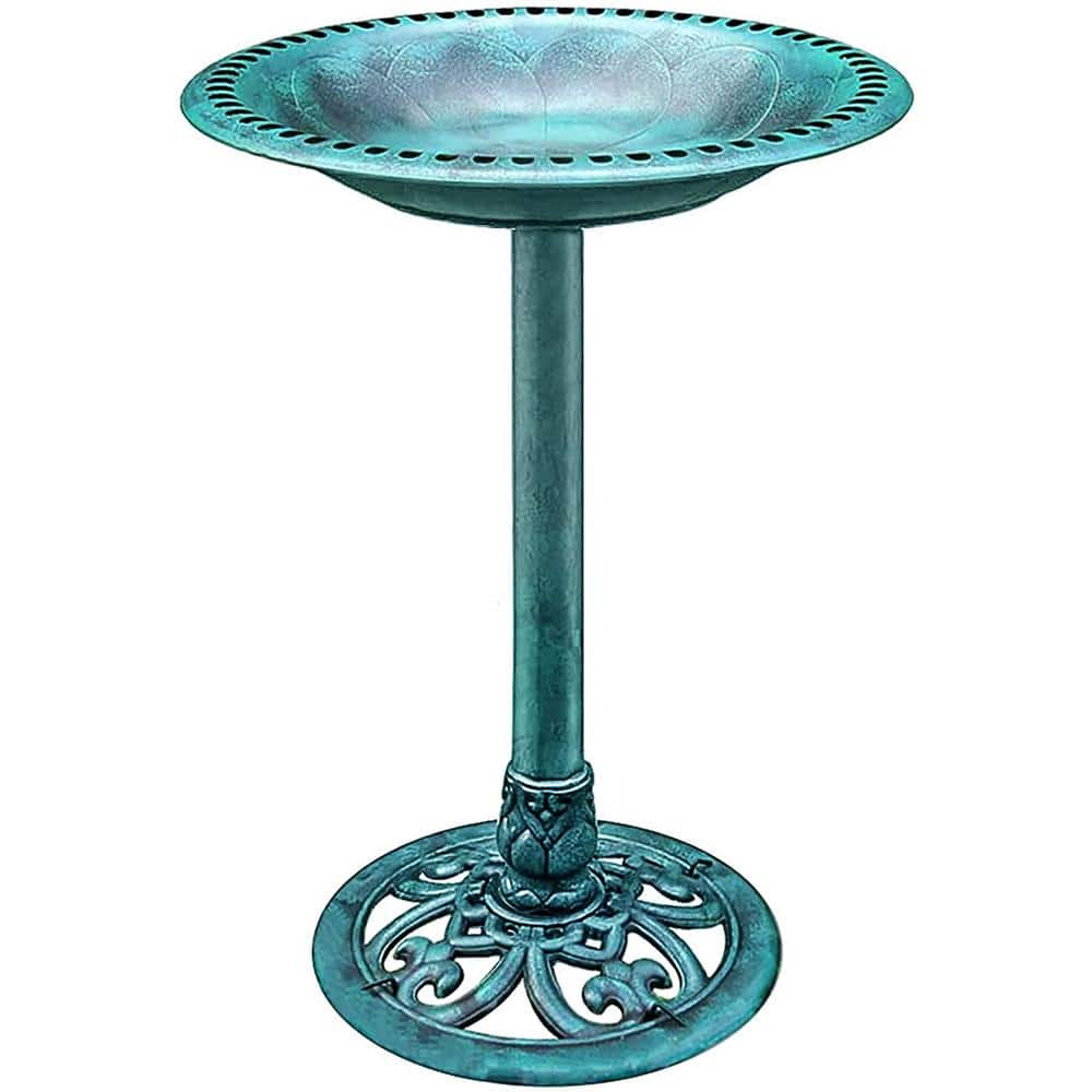 VIVOHOME 28 in. H Polyresin Lightweight Garden Birdbath in Green ...