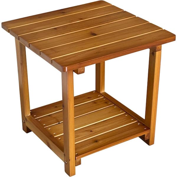 Innovaze Solid Fir Wood Outdoor Side Table, 2-Tier End Table for Porch ...