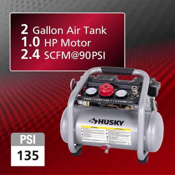 Husky 2 Gal. 135 PSI Portable Electric Oil-Free Quiet Jobsite Air ...
