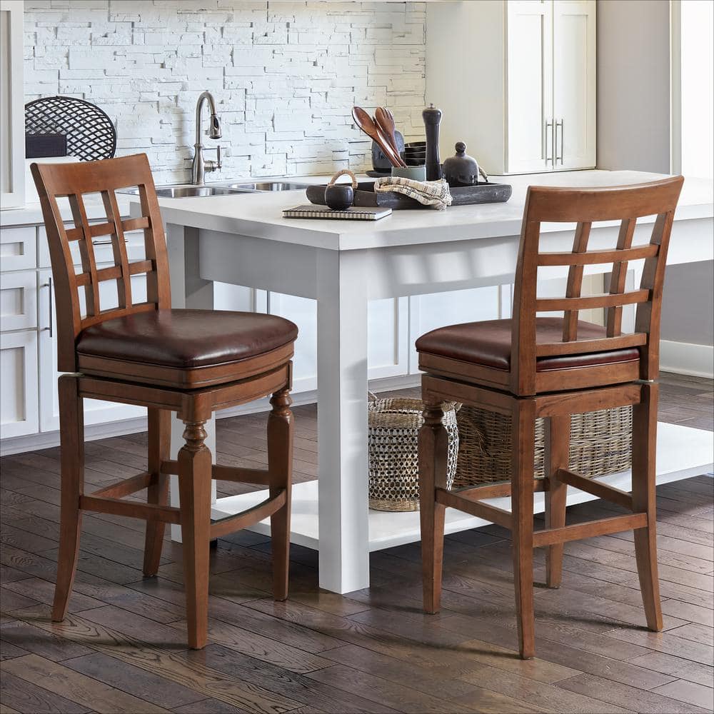 Alaterre Furniture Napa Set of 2 Brown Bar Height Stools with Back, 46 ...