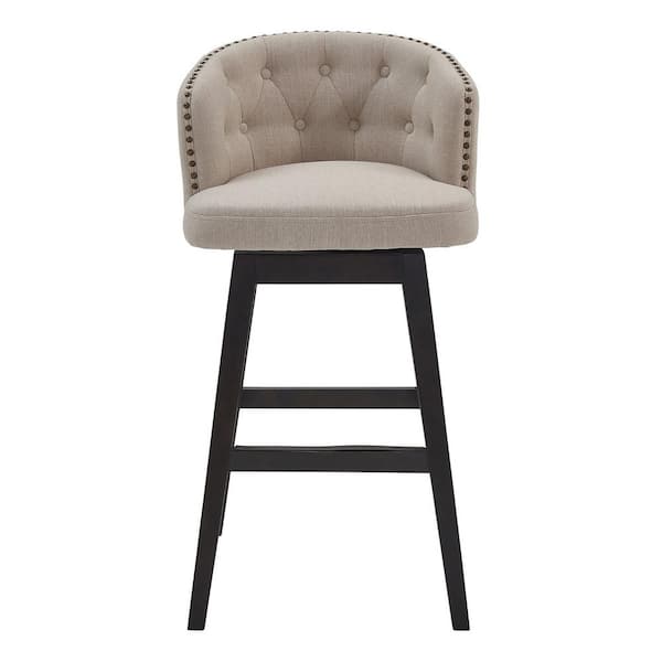 HomeRoots 26 in. Tan Tufted Fabric and Dark Espresso Wood Swivel Bar ...