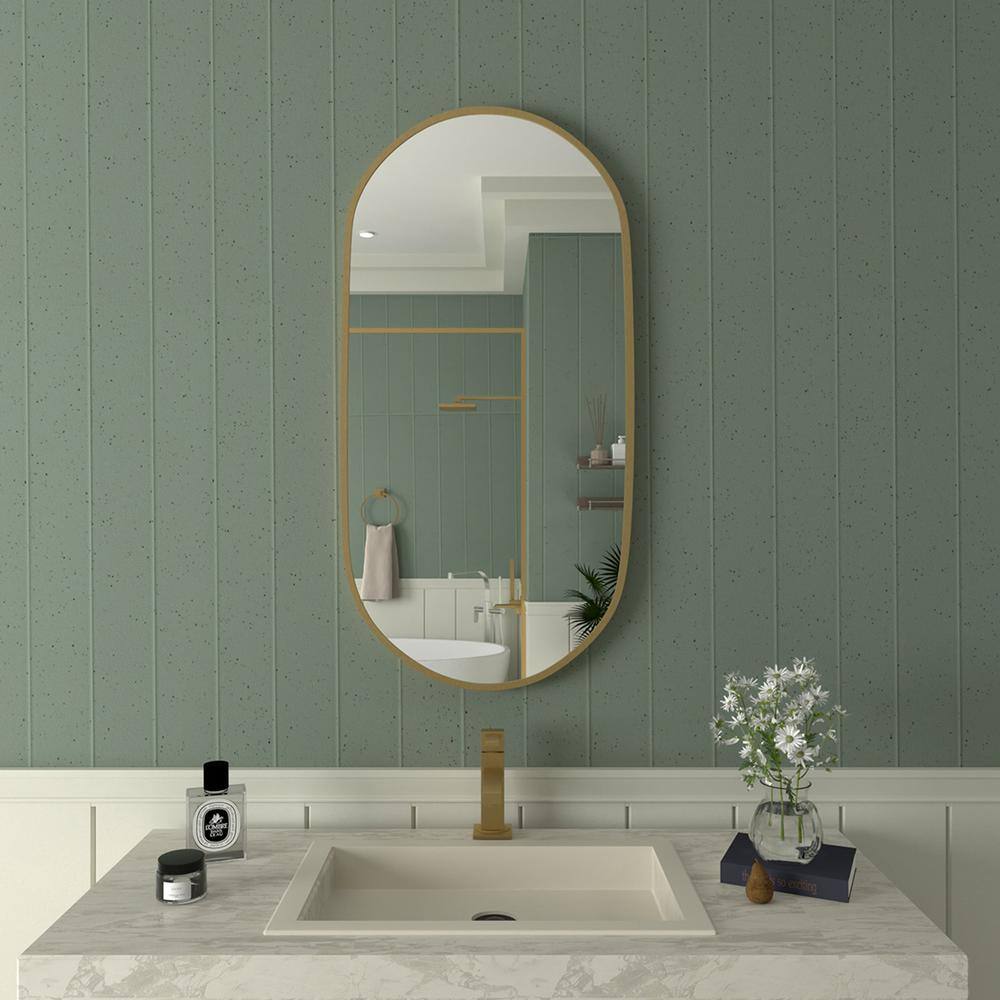 TaiMei 18 in. W x 36 in. H Oval Framed Wall Bathroom Vanity Mirror in ...