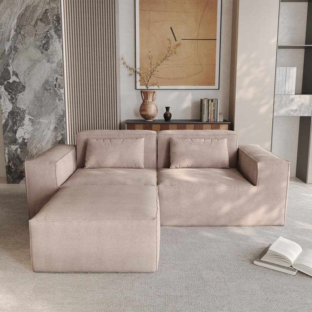 J&E Home 86.62 in. W Square Arm Corduroy Fabric Modular L-Shaped ...