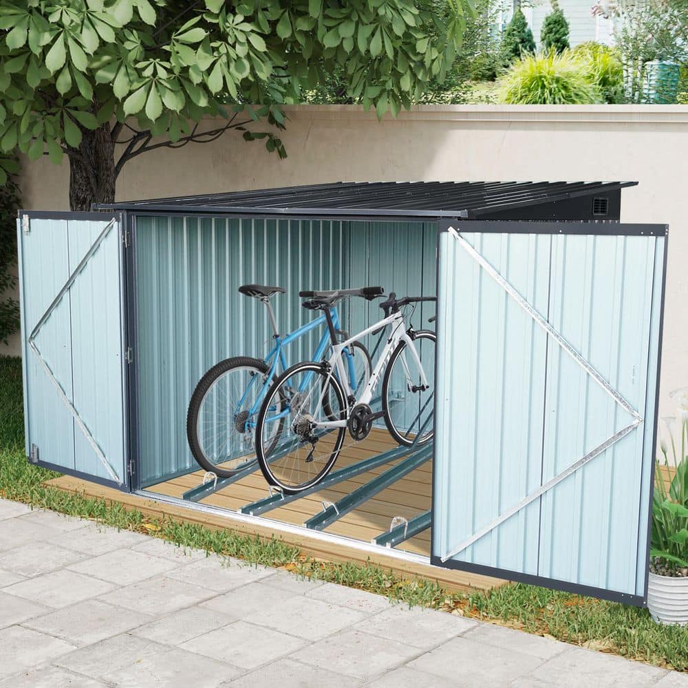 Daheat 6 ft. W x 6 ft. D Outdoor Metal Bicycle Storage Shed with ...