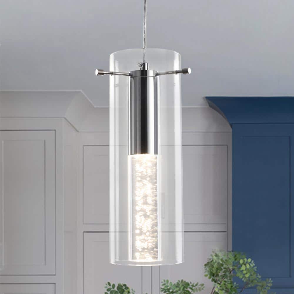 LWYTJO 1-Light Chrome Modern Acrylic Integrated LED Pendant Light ...