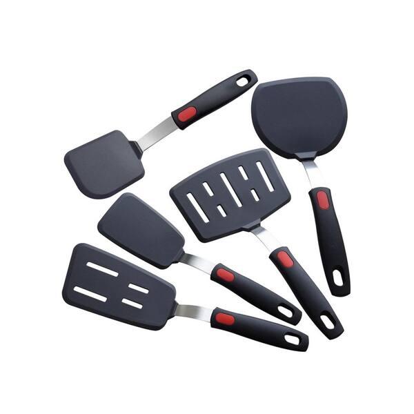 Anqtovp Red Silicone Spatula Turner Set 5-Pack Heat Resistant Nonstick ...