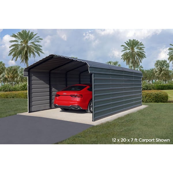 Arrow 12 ft. W x 29 ft. D x 9 ft. H Charcoal Galvanized Steel Carport ...