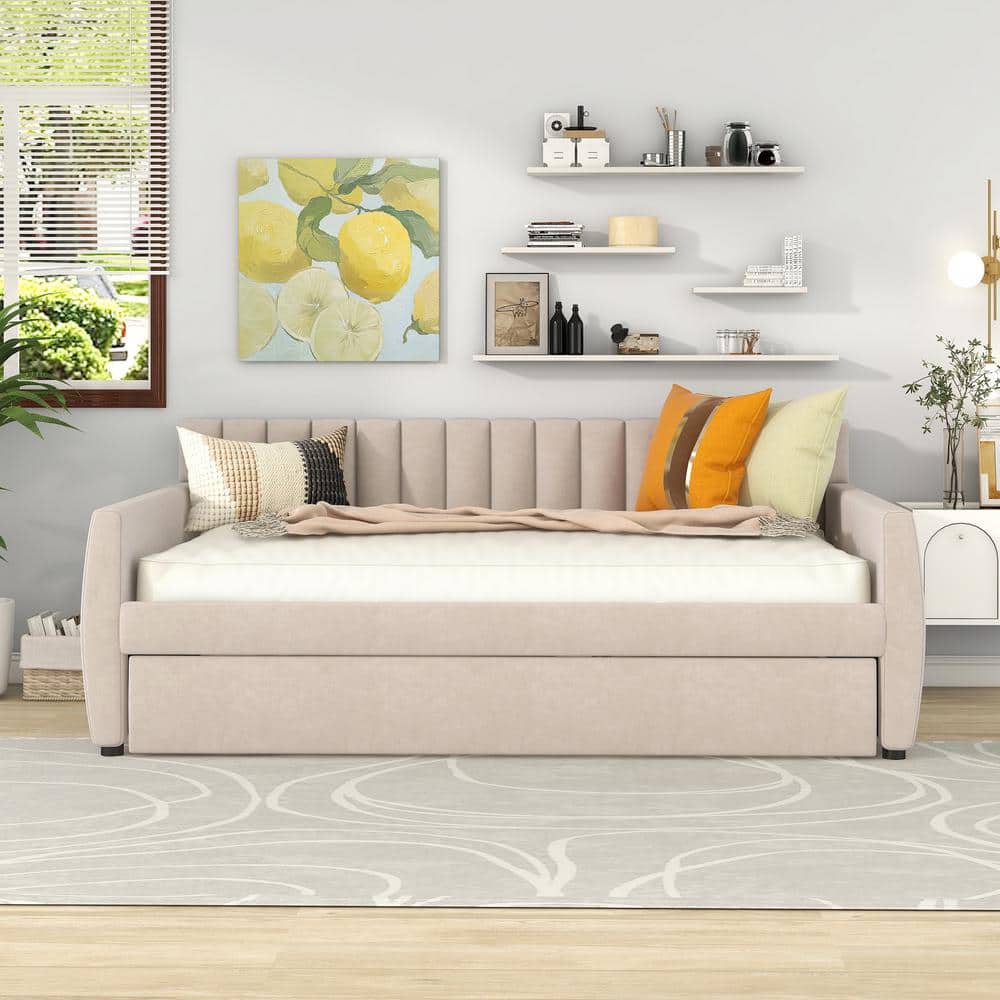 IDEAGLE Beige Full Size Velvet Tufted Upholstered Daybed Sofa Daybed ...