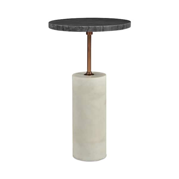 NADAAL STUDIOS Onyx 12 in. Round Black Stone Accent Table with White ...