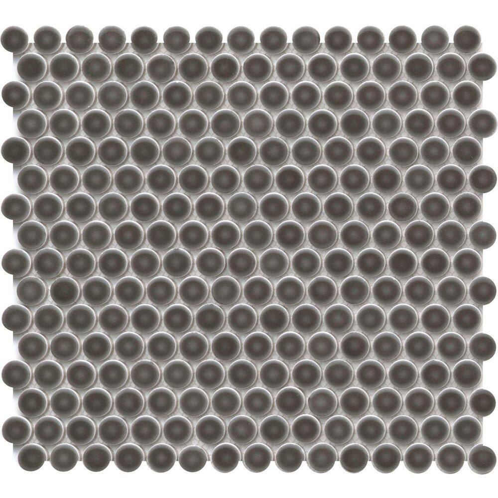 EMSER TILE Savvy Pewter 11 in. x 12 in. Penny Glossy Porcelain Mosaic ...