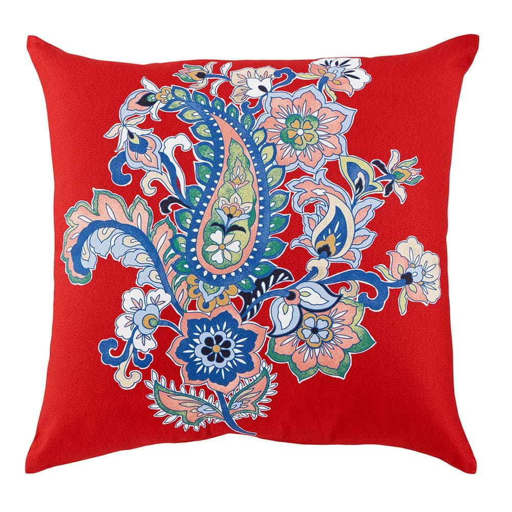 Hampton Bay 18 in. x 18 in. Galina Chili Outdoor Throw Pillow Cord ...