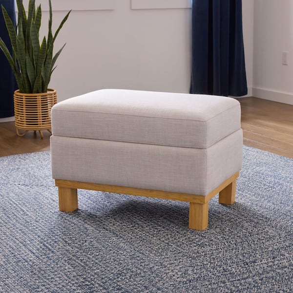 Brookside Kay Oat Polyester Rectangle Storage Ottoman with Wood Base ...