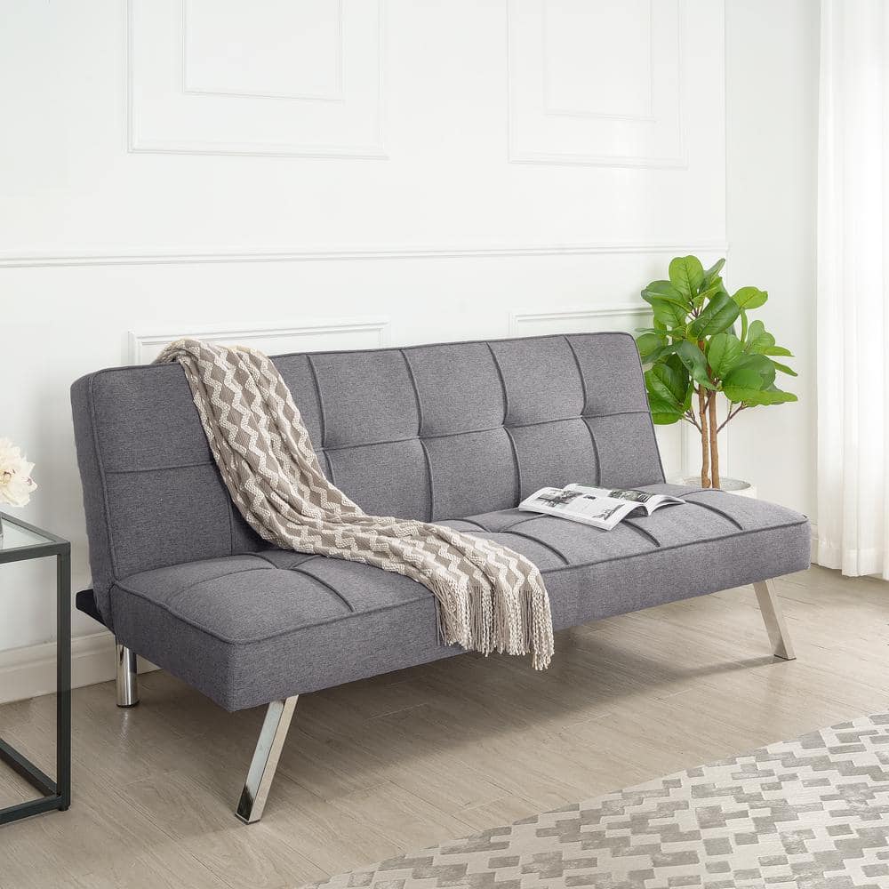 MAYKOOSH Gray Modern Futon Sofa Bed - Convertible Futon with Linen ...