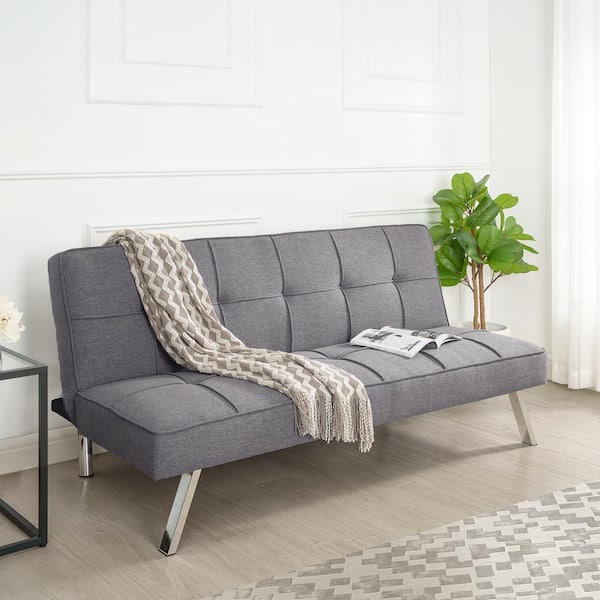 MAYKOOSH Gray Modern Futon Sofa Bed - Convertible Futon with Linen ...