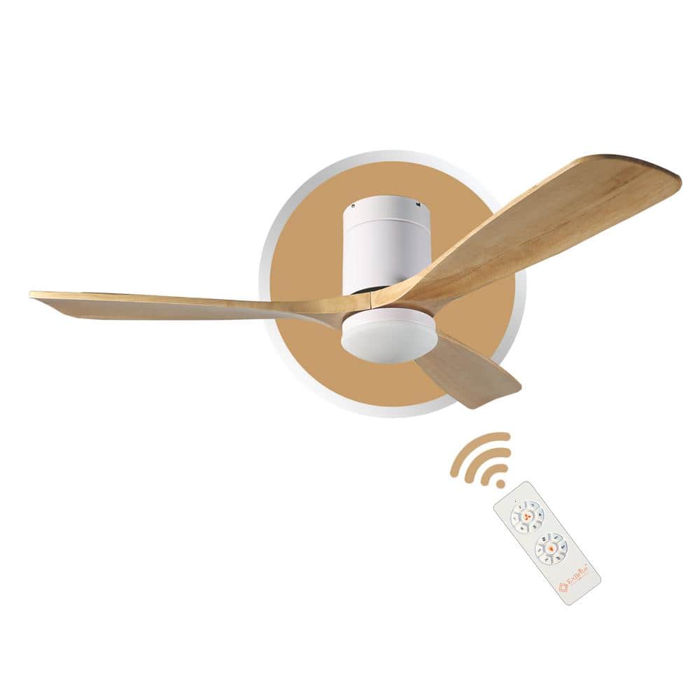ExBrite Solid 52 in. Integrated LED Indoor Oak Flush Mount Ceiling Fan ...