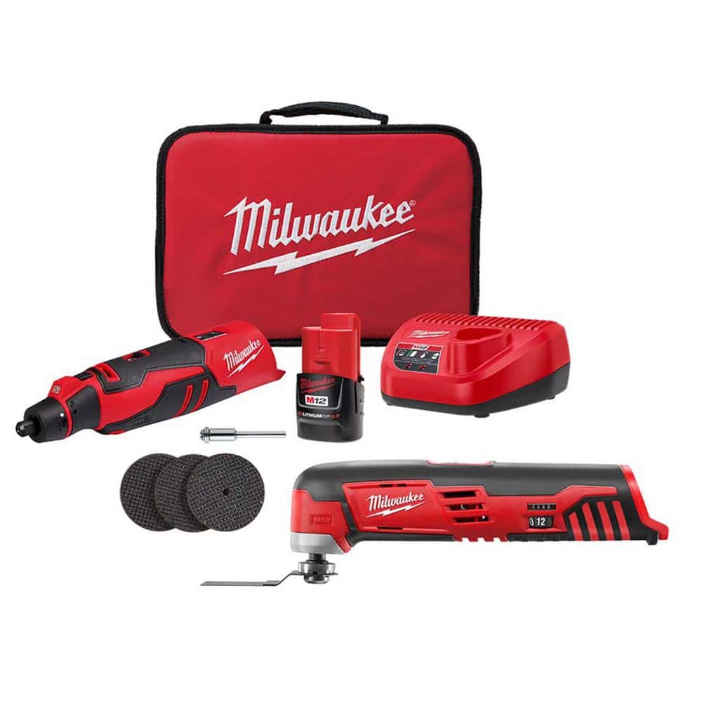 Milwaukee M12 12V Lithium-Ion Cordless Brushless Rotary Tool Kit with ...