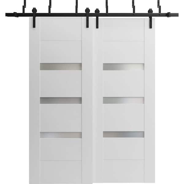VDOMDOORS 84 in. x 96 in. 2 Panel Frosted Glass White Wood Sliding Barn ...