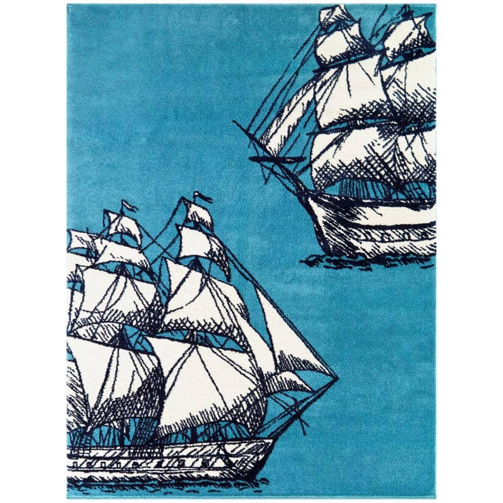 BALTA Magellan Blue 5 ft. x 7 ft. Ships Area Rug 3111774 - The Home Depot