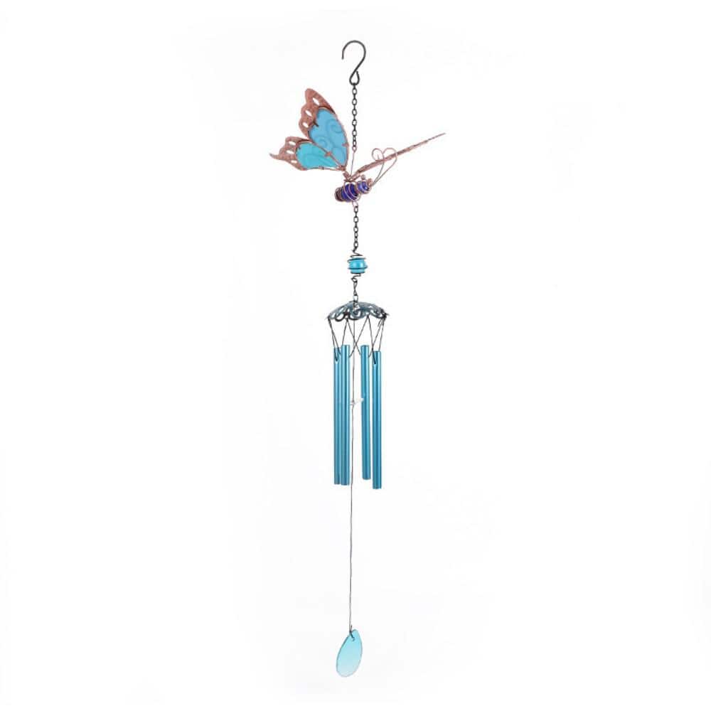 Mr. Garden 32 in. Blue Butterfly Night Glowing Wind Chime Fluorescent ...