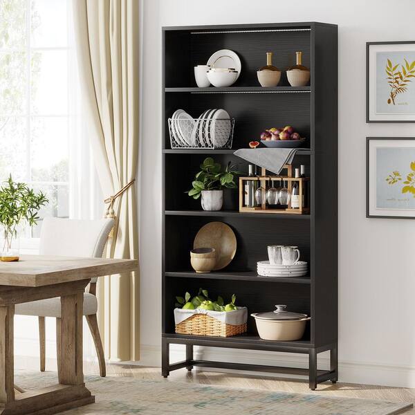BYBLIGHT Eulas 70.8 in. Tall Black Wood 5-Shelf Standard Bookcase with ...
