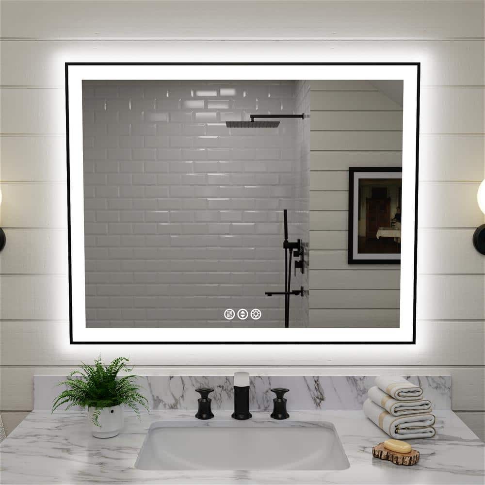 MYCASS Luxury 40 in. W x 32 in. H Framed LED Single LED Anti-Fog ...