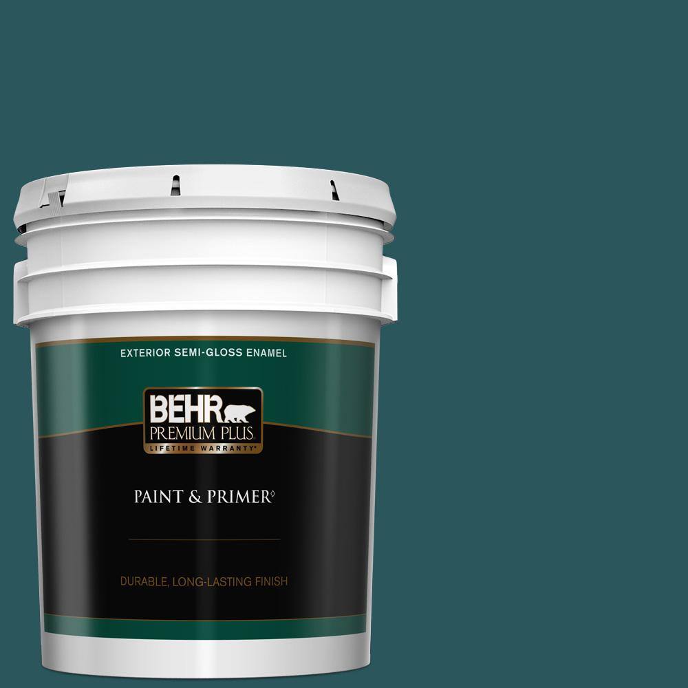 BEHR PREMIUM PLUS 5 gal. #MQ6-01 Ocean Abyss Semi-Gloss Enamel Exterior ...