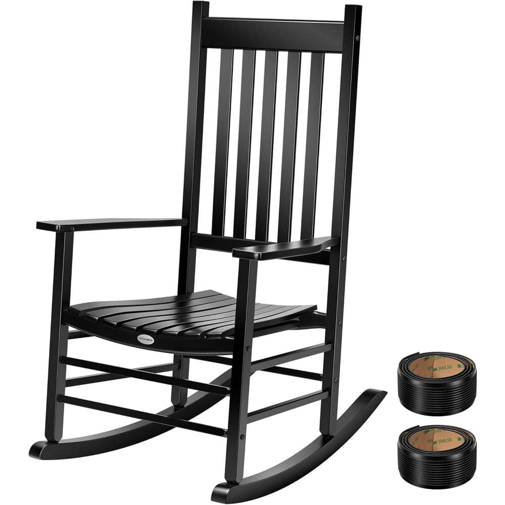 VIVOHOME Oversized Wooden Outdoor Rocking Chair with Anti-Slip Strips ...