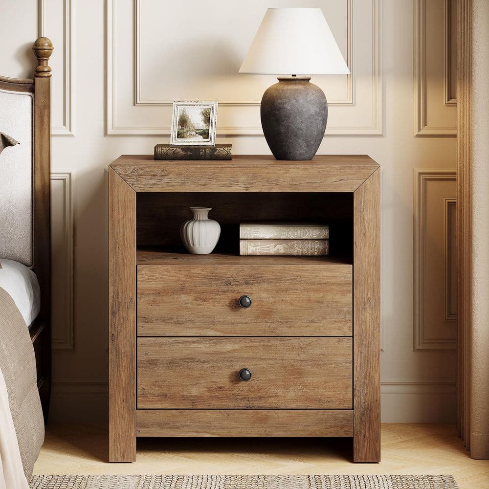 BYBLIGHT Fenley Rustic Brown 2 Drawers 23.6 in. W Storage Wood ...