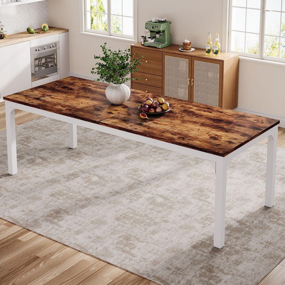 BYBLIGHT Roesler Brown and White Wood 78. 7in. 4 Leg Dining Table Kitchen Table for Dining Room ...