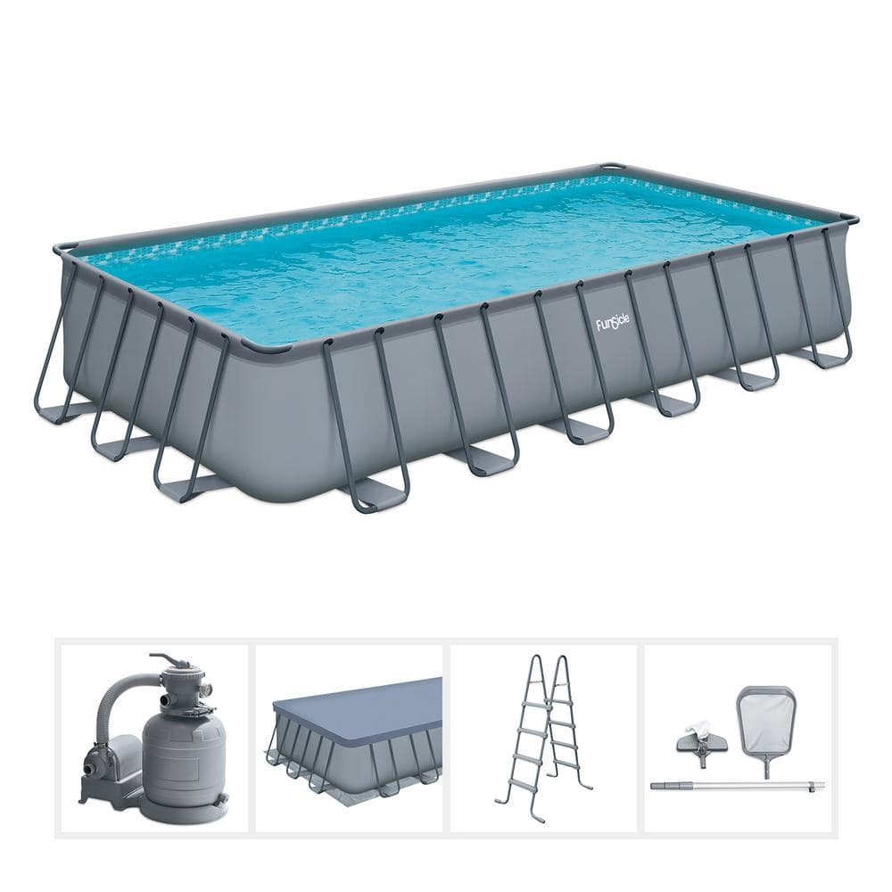 Funsicle Oasis 24 ft. x 12 ft. Rectangular 52 in. Deep Metal Frame Pool ...