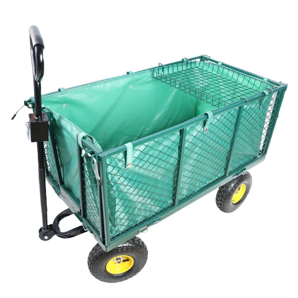 6.5 cu. ft. Green Metal and Oxford Fabric Utility Garden Cart with ...