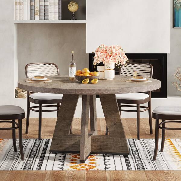 BYBLIGHT Roesler Farmhouse Gray Wood 47 in. W Pedestal Round Dining Table without Chairs Kitchen Dining Table Seats 4 BB XK00468XYF The Home Depot