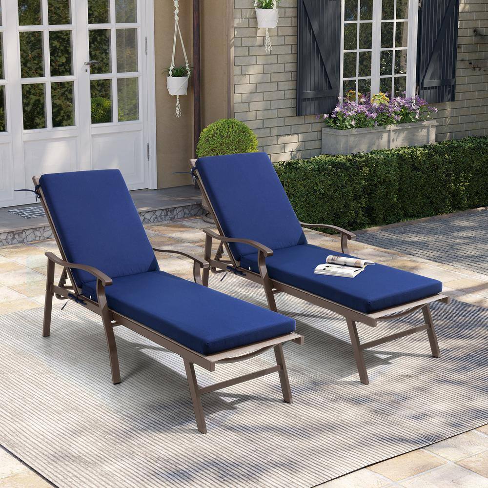 Pellebant 20.9 in. x 71.8 in. Outdoor Chaise Lounge Cushion in Dark Blue (2-Pack) PB-CU001DKB-2 ...