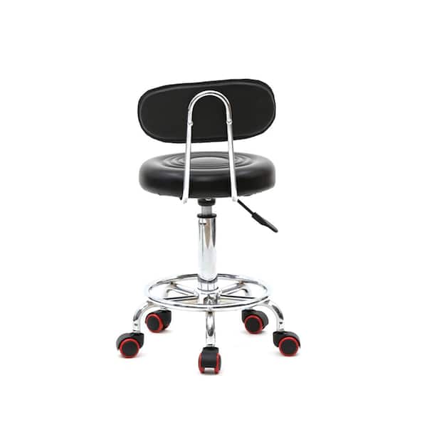 34 in. Height Black PU Leather Seat Adjustable Salon Stool with Back Office Rolling Chair