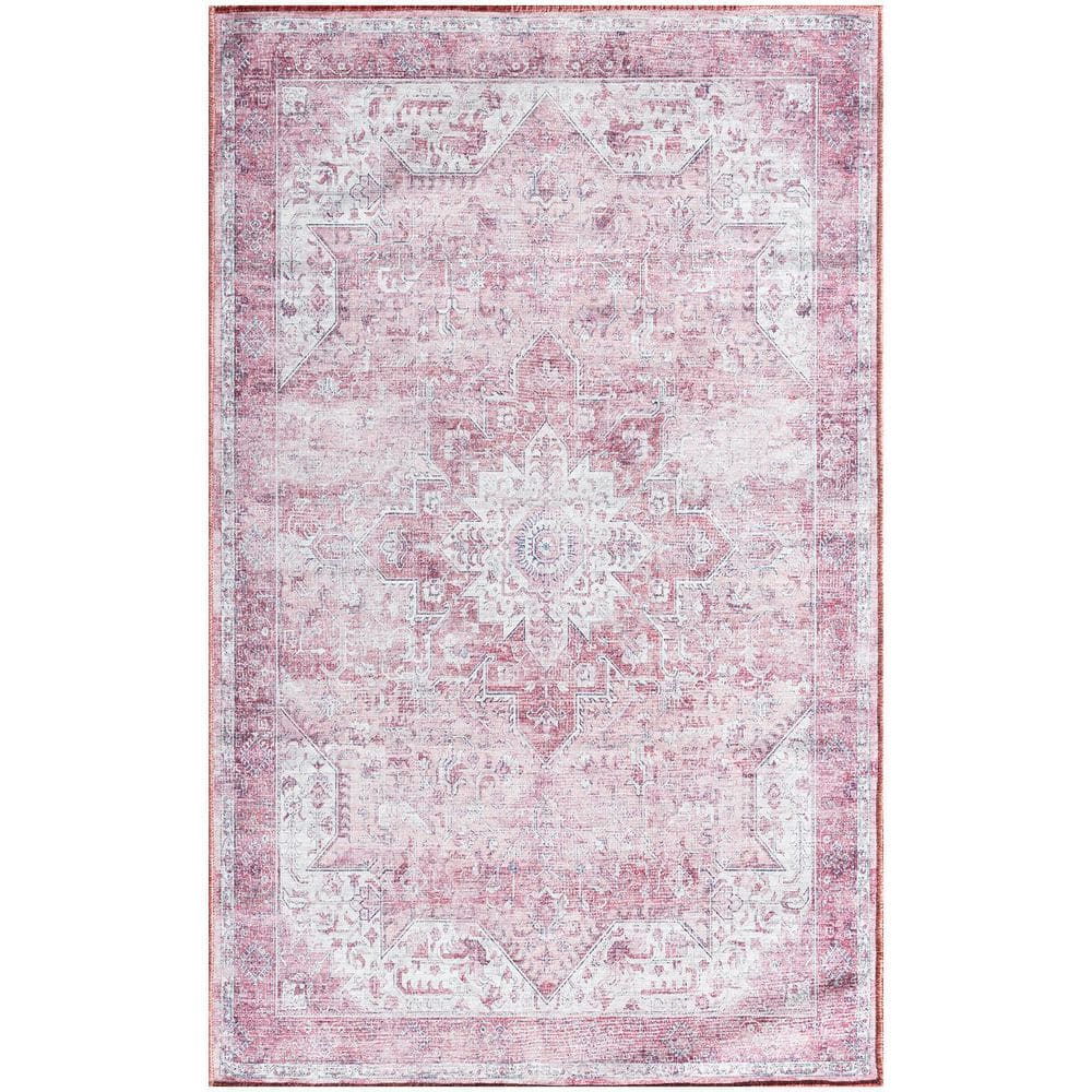 Nourison Washables Pink 3 ft. x 5 ft. Center medallion Traditional Area ...