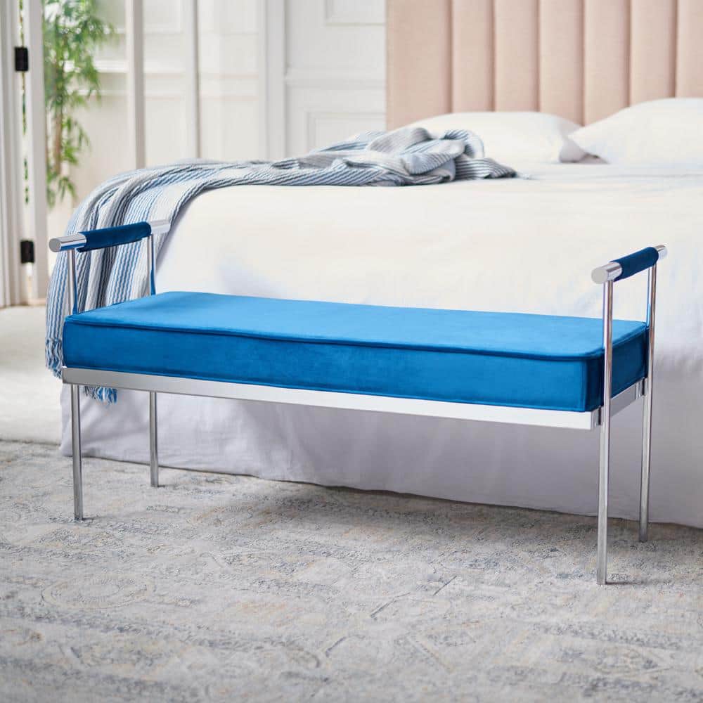 SAFAVIEH Pim Navy/Chrome Bedroom Bench with Cushion 48 in. BCH6206B ...