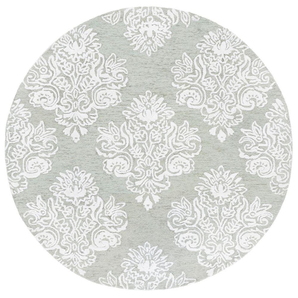 SAFAVIEH Glamour 6 ft. x 6 ft. Sage/Ivory Floral Diamond Round Area Rug ...