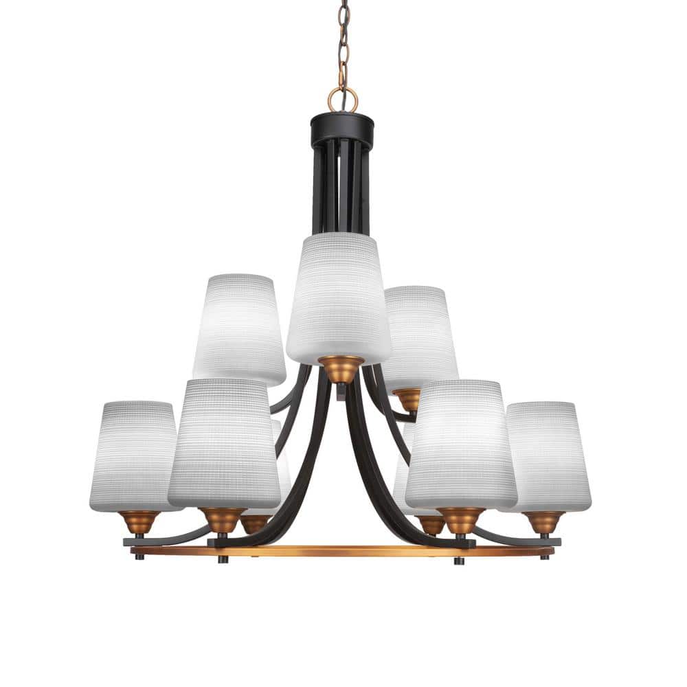 Madison 9-Light Matte Black and Brass Round Chandelier with 6 in. White ...