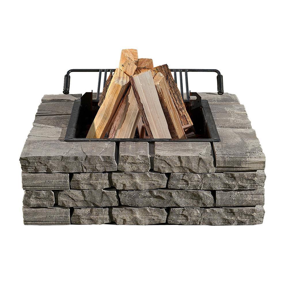 Pavestone Ladera 40 in. x 15 in. Square Concrete Fire Pit Kit in ...