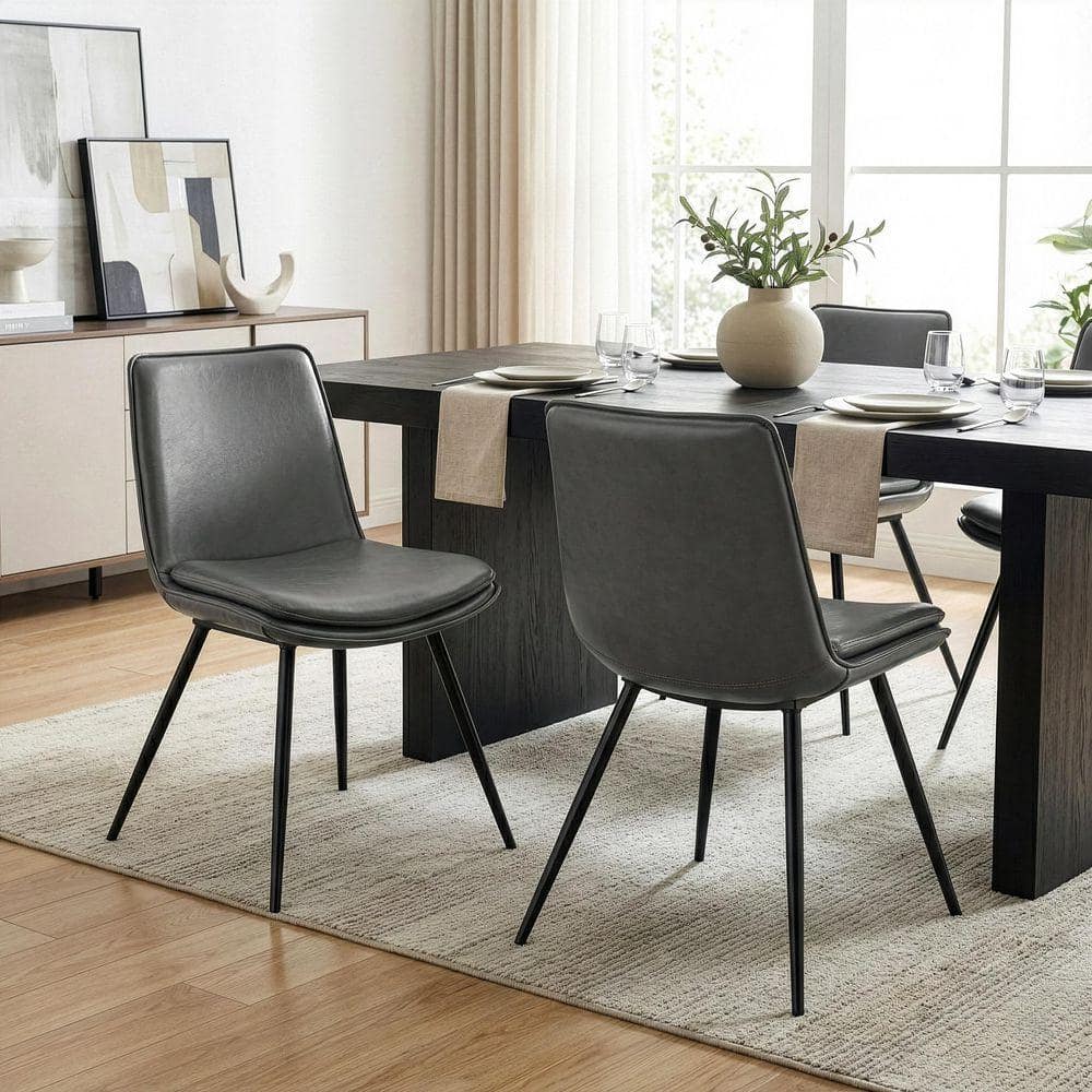 Glamour Home Set of 2 Avalon Grey Faux Leather Dining Chair with Black ...