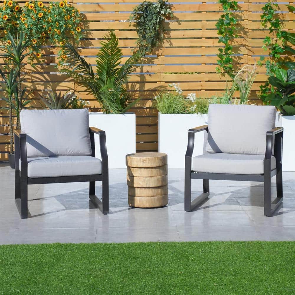 DIRECT WICKER Tiger 3-Piece Metal Round Outdoor Bistro Set with Wood ...